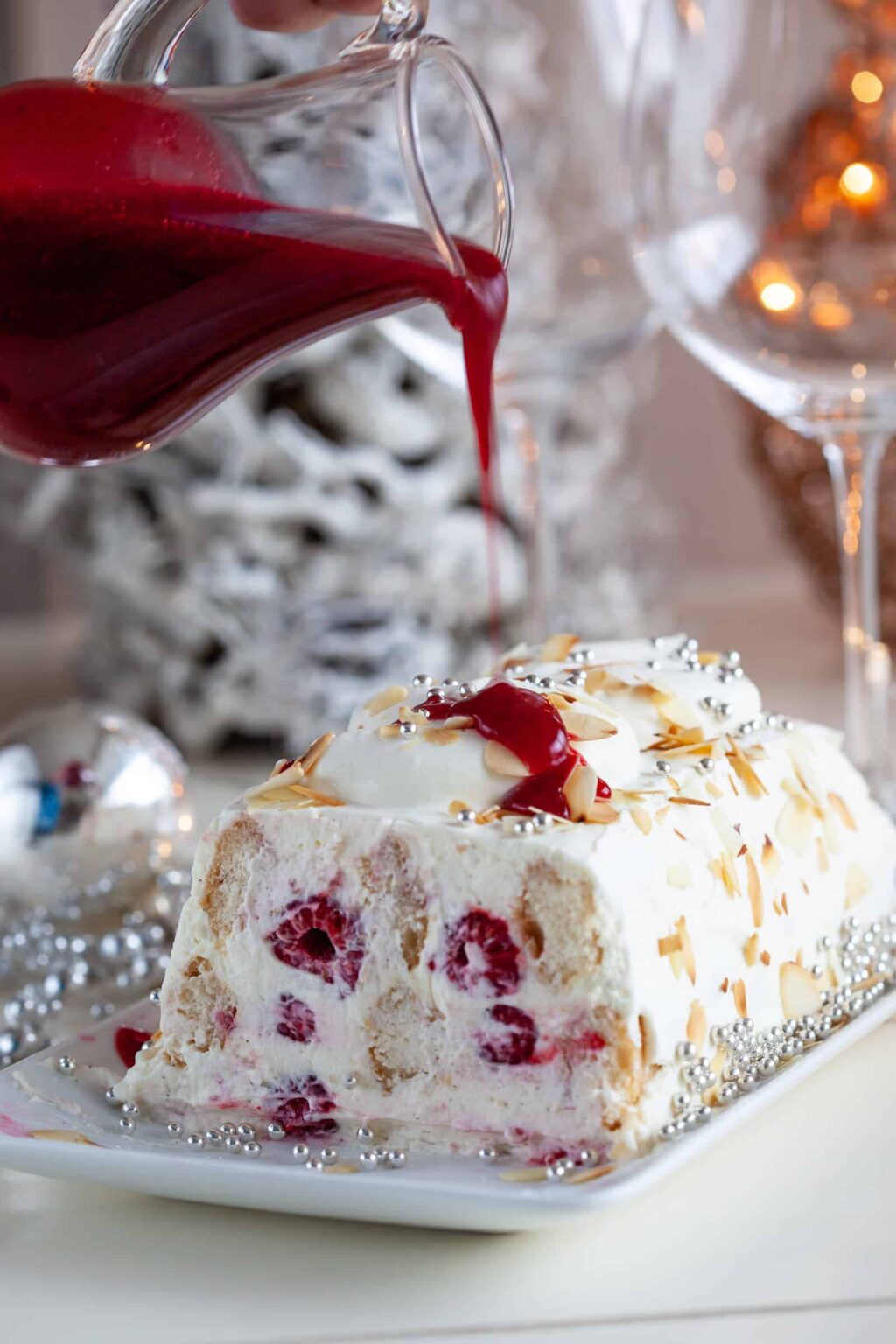 Limoncello trifle with raspberries