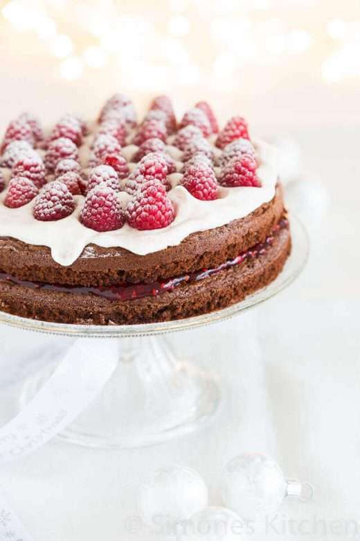 Double layered chocolate raspberry cake for christmas