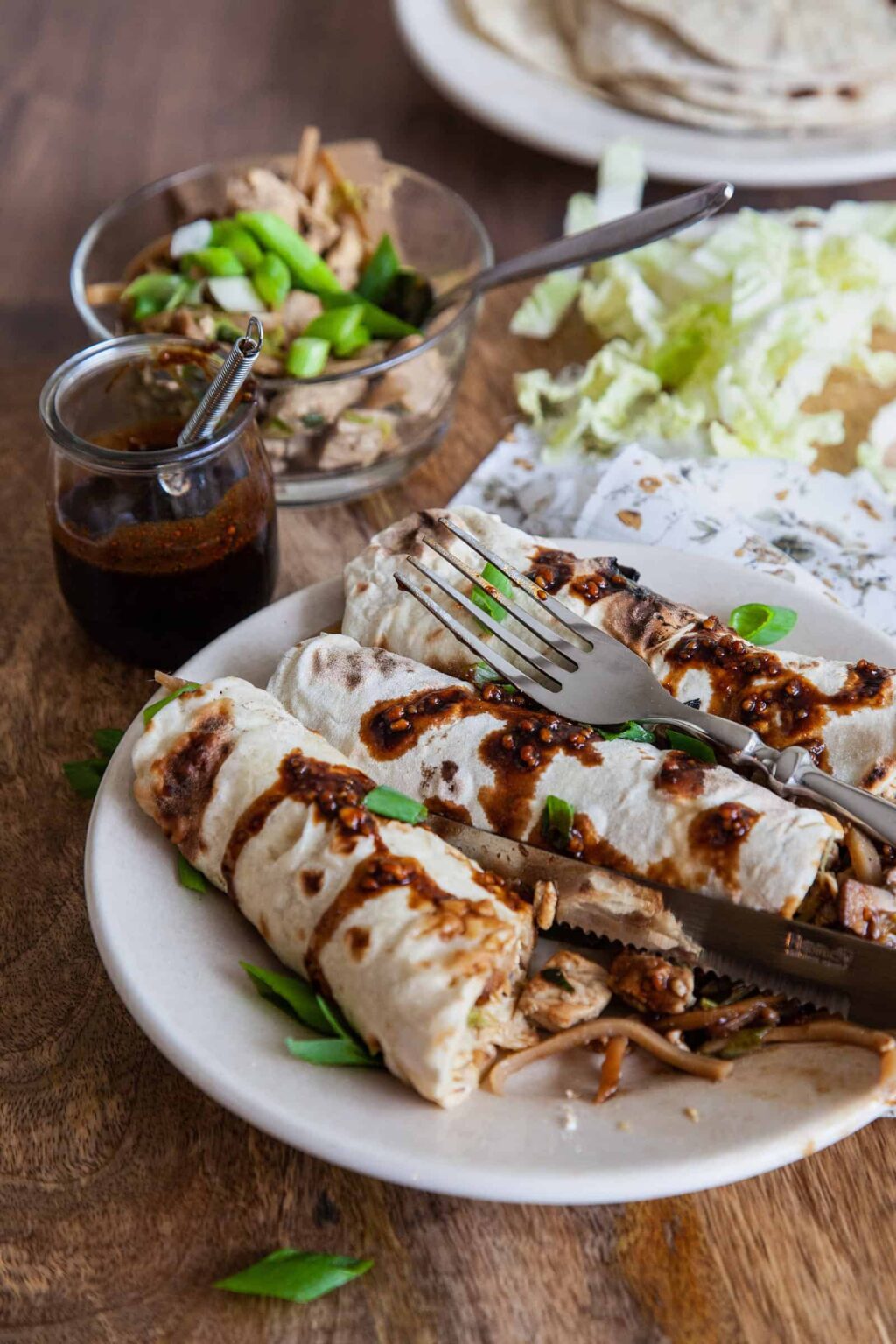 Moo shu pork recipe with homemade pancakes