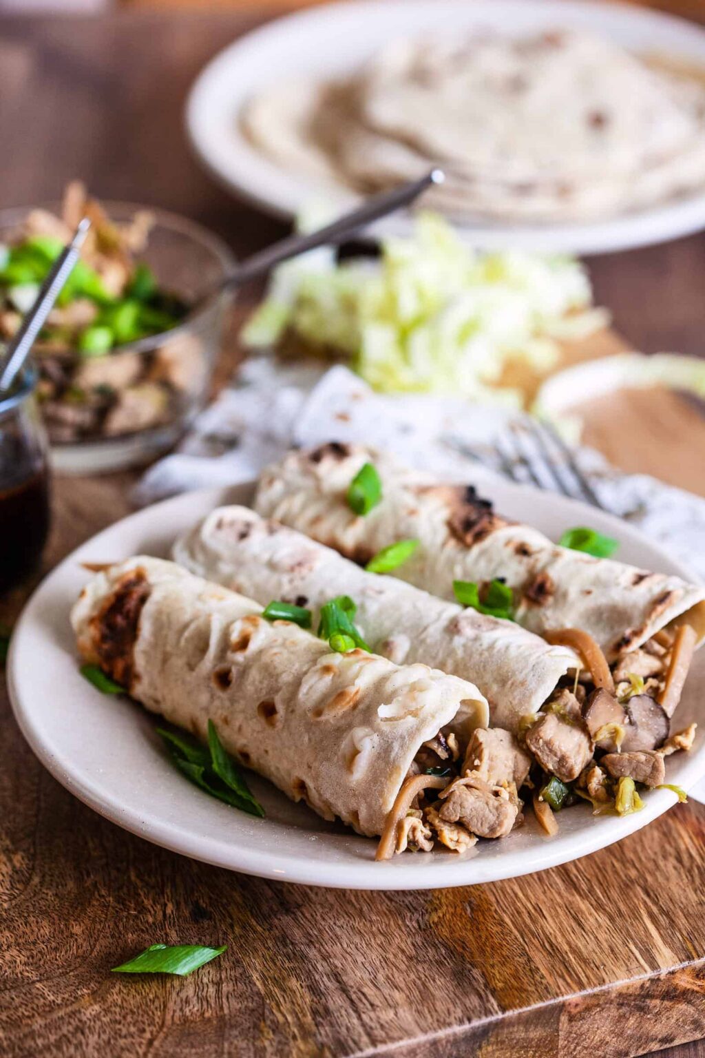 Moo shu pork recipe with homemade pancakes